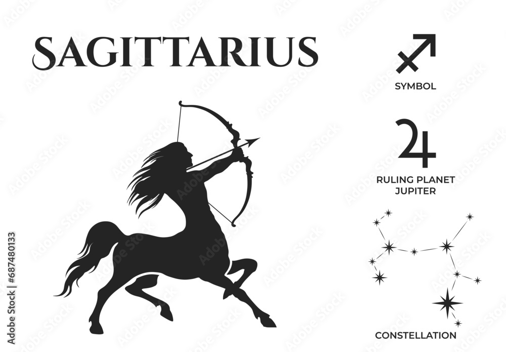 sagittarius zodiac sign, constellation and mars ruling planet symbol ...