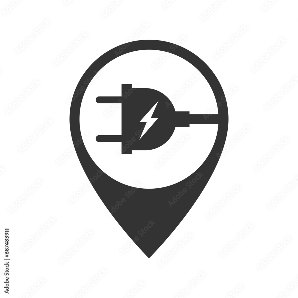 Car charging station on map pointer graphic icon. Charging point sign ...