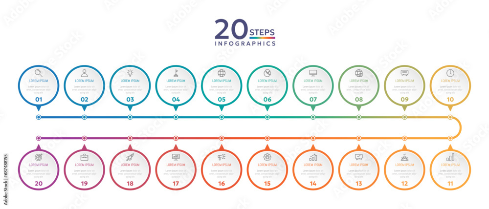 Infographic template with 20 circle options for presentation and data ...