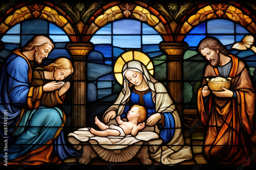 Christmas Christian religious Nativity Scene of baby Jesus with Mary ...