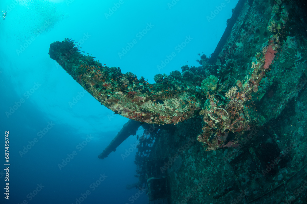 View over the outside structures of the sunken MV Salem Express ...