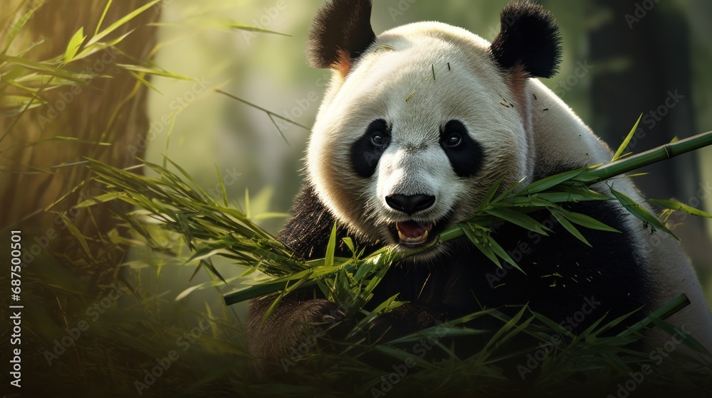 Panda is eating green bamboo background wallpaper AI generated image ...