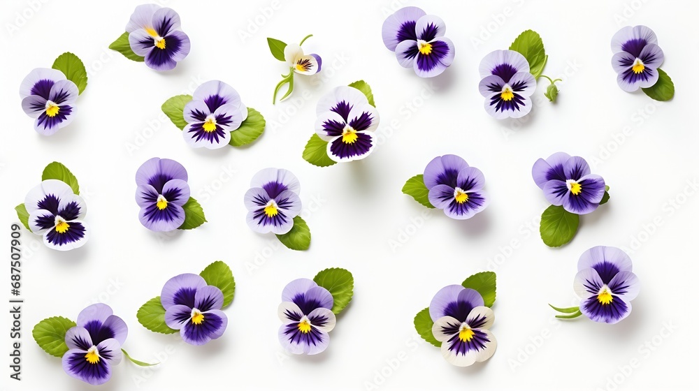 Viola pansy flower set. Violet spring flowers and leaves collection ...