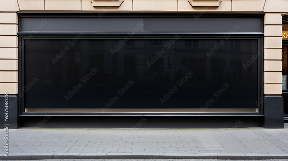 horizontal black empty signage on clothes shop front with glass windows ...