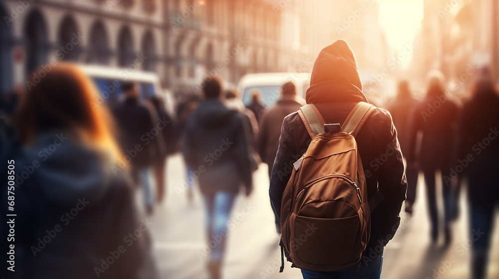 City commuters. High key blurred image of workers going back home after ...