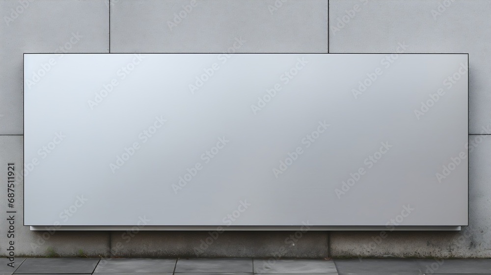 Blank silver glass signboard on textured wall mockup. Empty wal mounted ...