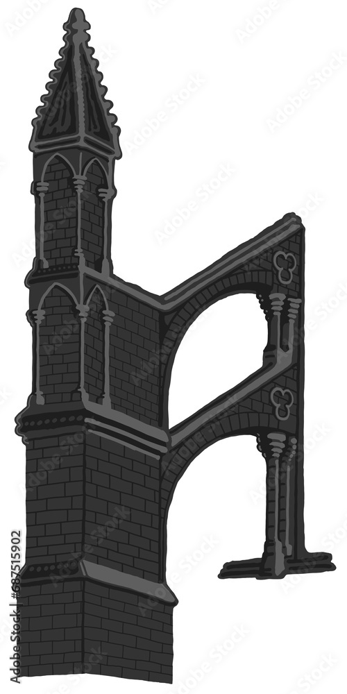 Gothic flying buttress stylized drawing. Architectural stone support ...