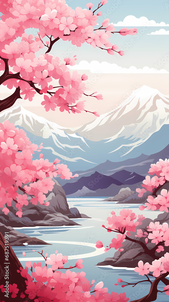 Hand drawn cartoon beautiful cherry blossom illustration in spring ...