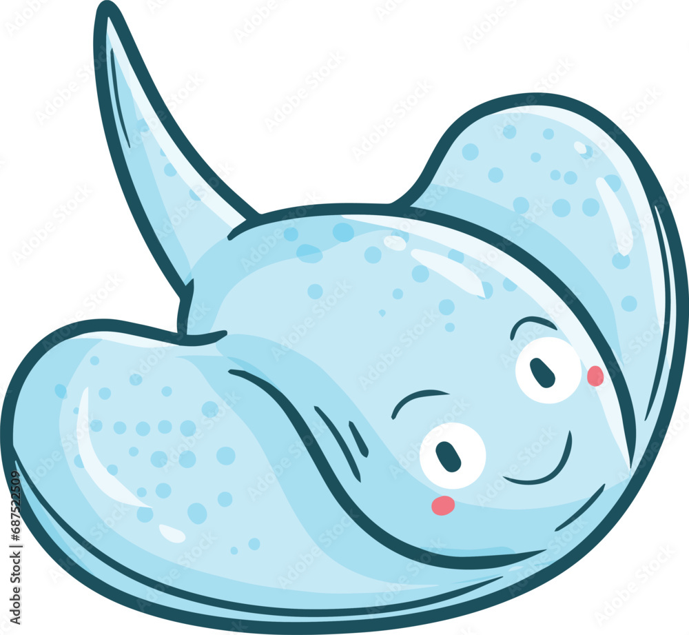 Cute kawaii blue stingray cartoon illustration Stock Vector | Adobe Stock