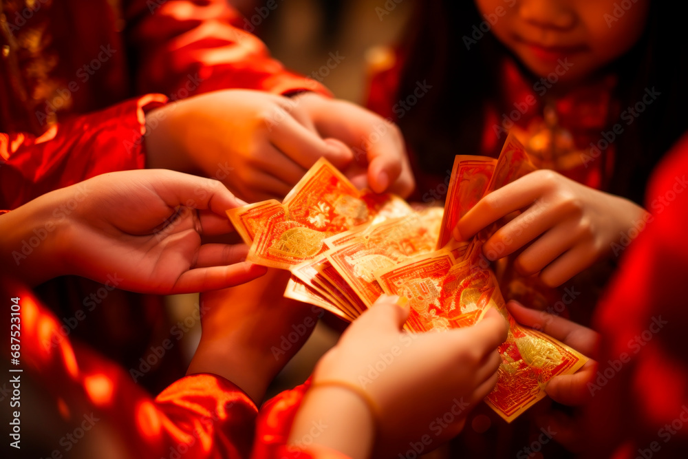 Magical moment of children receiving red envelopes, symbolizing good ...