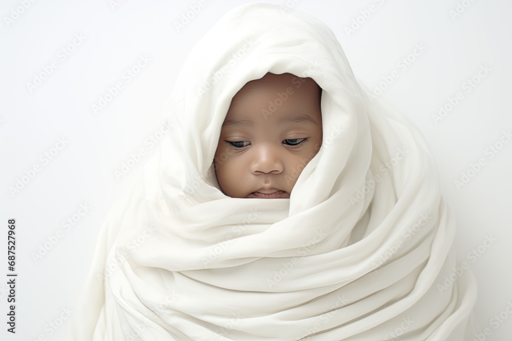 New born baby wrapped in sheet white background backdrop illustration ...