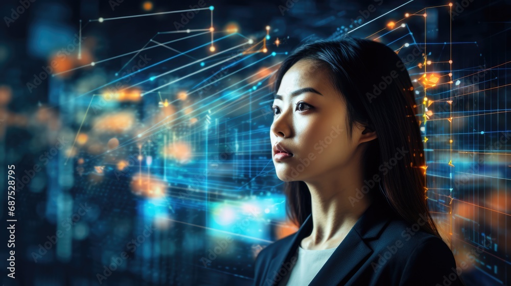 Tech analyst study cyber data chart from corporate system for ...