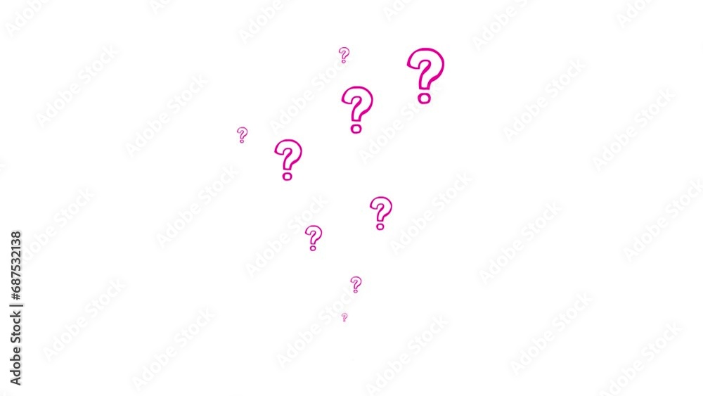 Animated pink linear question marks fly from bottom to top. Hand drawn ...