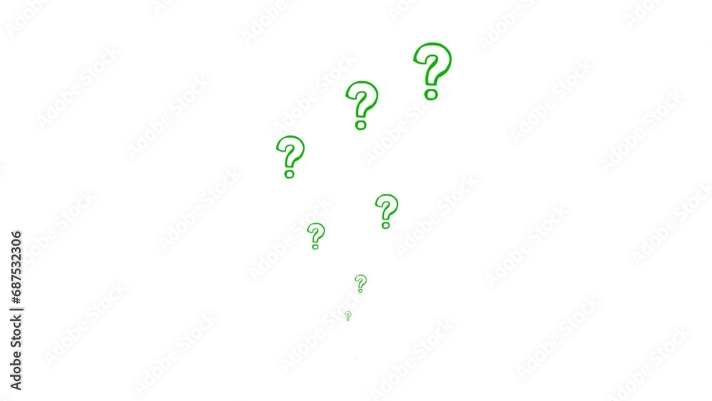 Animated green linear question marks fly from bottom to top. Hand drawn ...