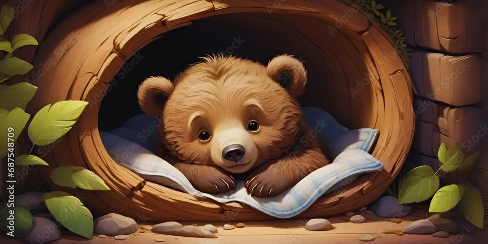 Cute baby bear sleeping in his den, Cute animals, Cartoon bears, AI ...