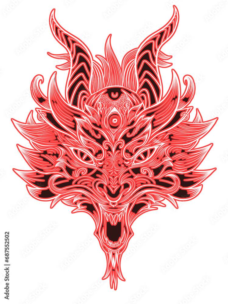 Red Linear drawing dragon symbol New Year 2024 outline coloring book ...