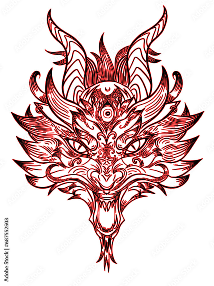 Red Linear drawing dragon symbol New Year 2024 outline coloring book ...