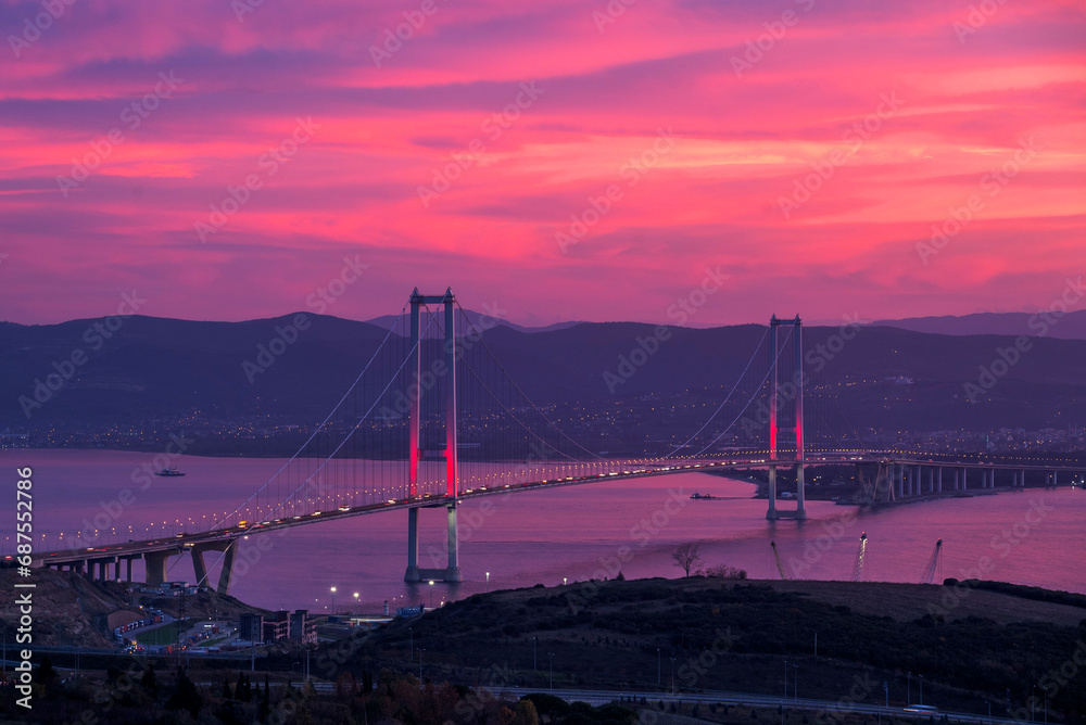 The Osman Gazi Bridge is a suspension bridge spanning the Gulf of İzmit ...