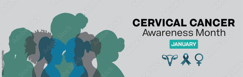 Cervical Cancer Awareness Month banner design. It features silhouette ...