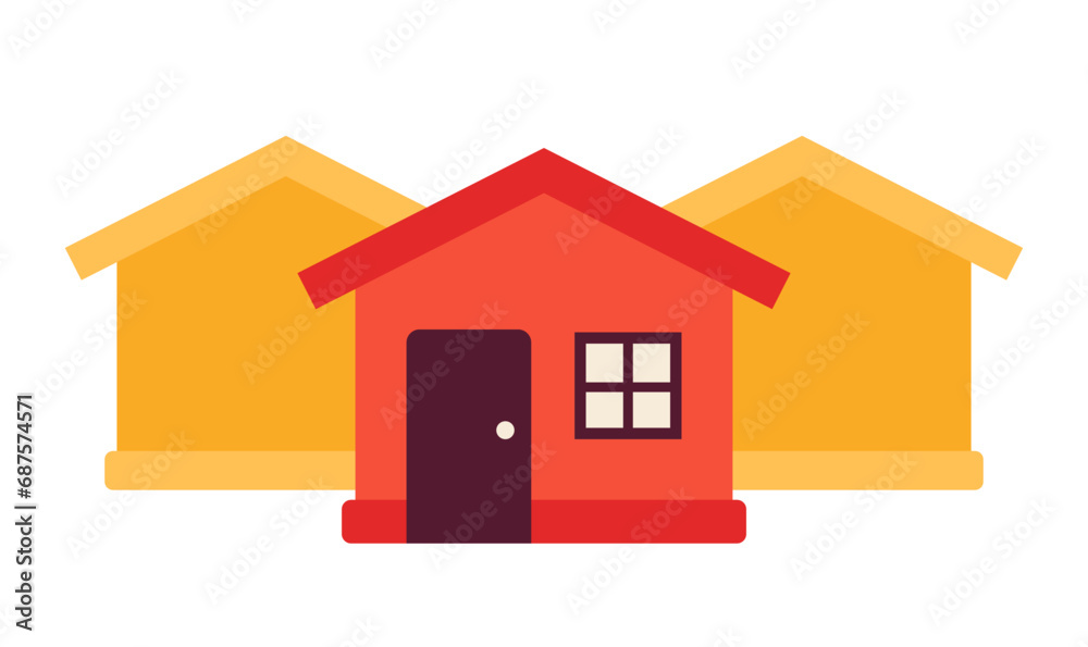 Neighborhood houses one storey 2D cartoon object. Residential buildings ...