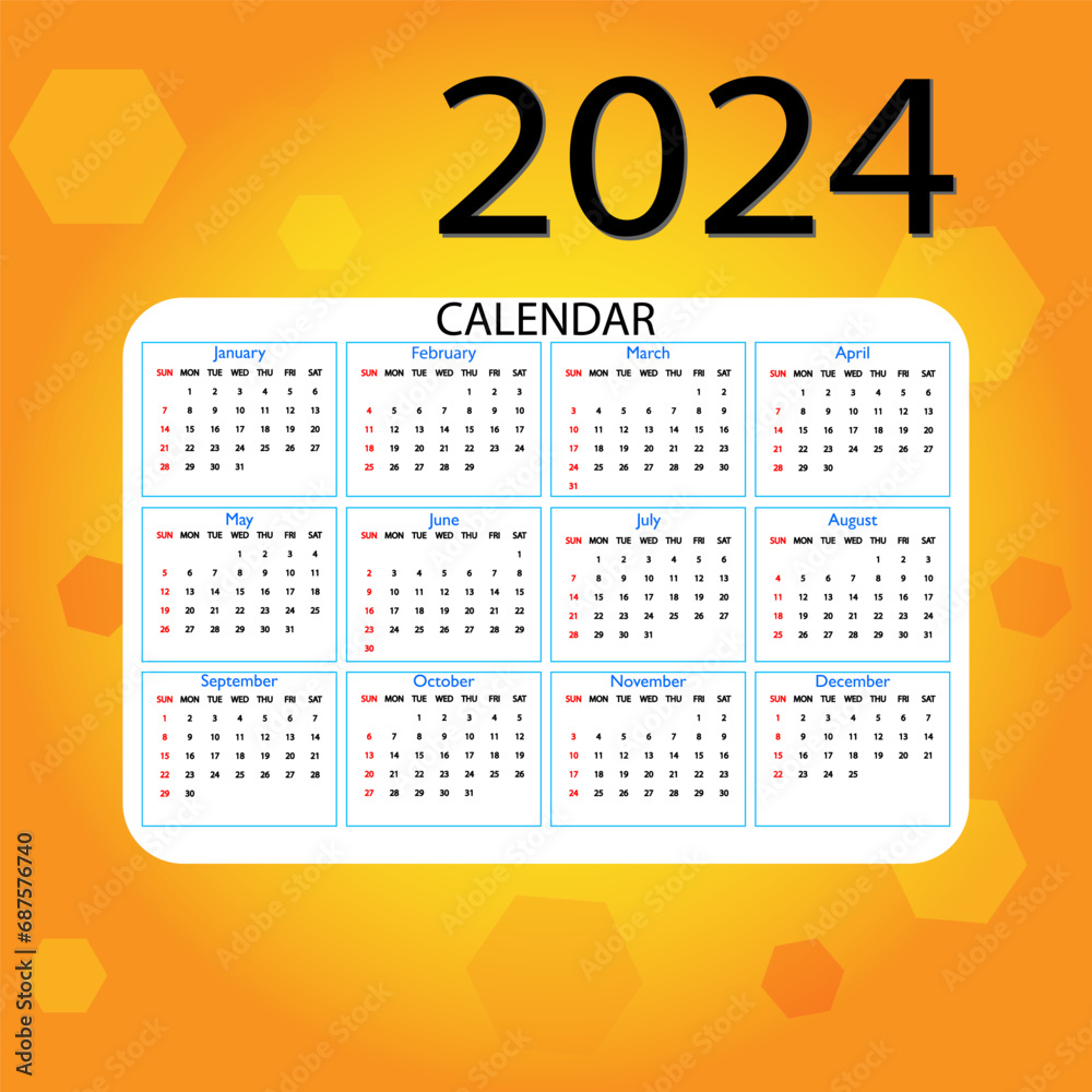Free vector 2024 new year calendar template with weeks and days design ...
