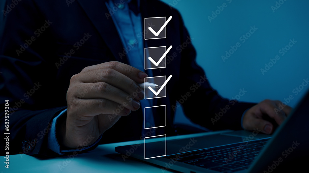 Businessman tick correct mark to approve document iso checklist icon ...
