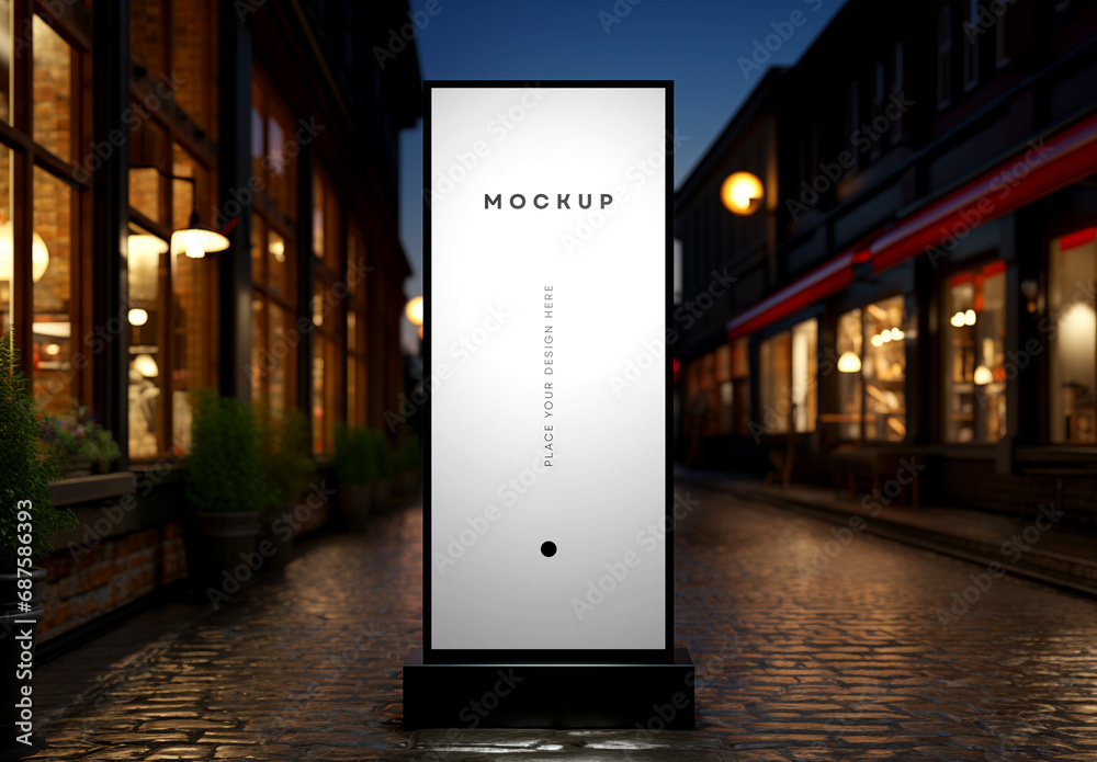 Street Lightbox Poster Mockup – Urban Outdoor Vertical Display at Night ...