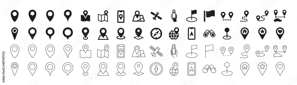 Simple icons representing locations and map pins Stock Vector | Adobe Stock