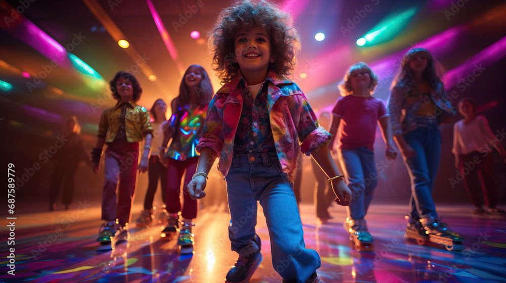 Foto de Kids Roller Skating at a Retro Roller Disco: Photograph kids ...