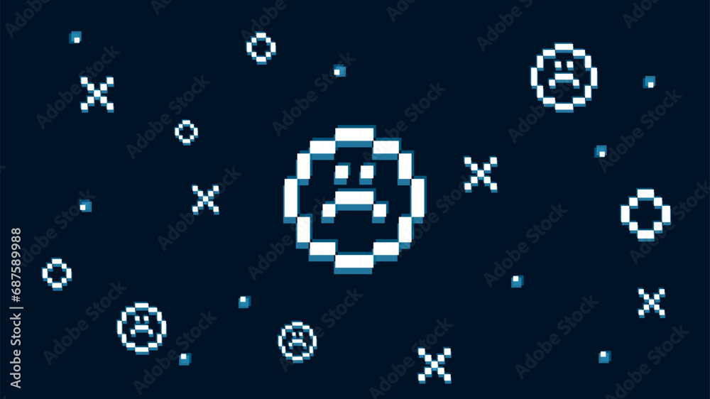 Game looser vector illustration. Sad faces in pixel style with glitch ...