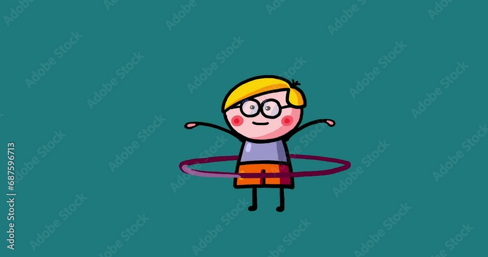 Cartoon hula hoop kid character animated Yanec boy isolated loop short ...