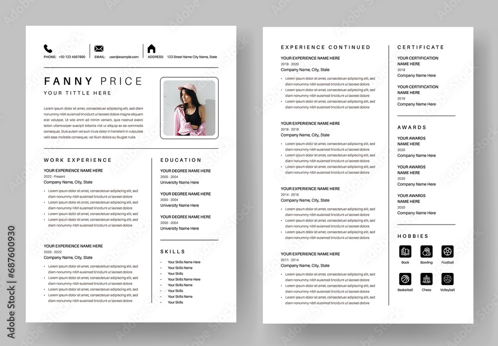 Modern and Clean Resume Design Layout Stock Template | Adobe Stock