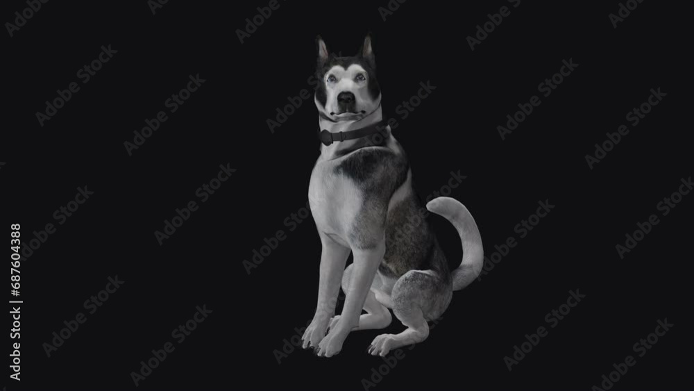 Husky Dog - Seating and Barking Loop - Alpha Channel - Realistic 3D ...