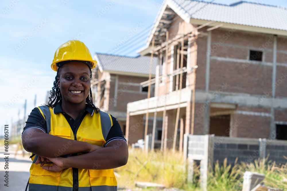 success and construction work Concept.Black female engineer, contractor ...
