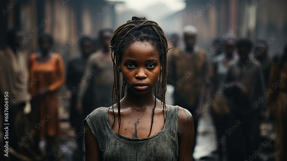 African children taking a group portrait in an alleyway. Concept of ...