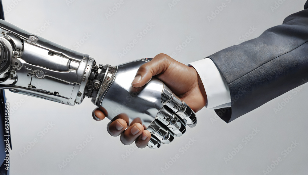 Human and humanoid robot handshake Stock Photo | Adobe Stock