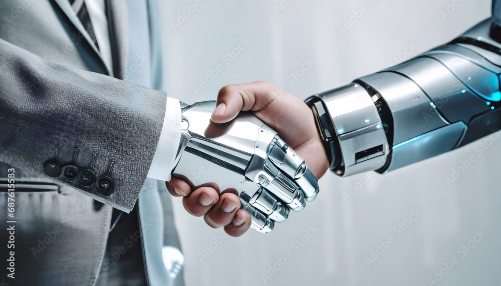 Human and humanoid robot handshake Stock Photo | Adobe Stock