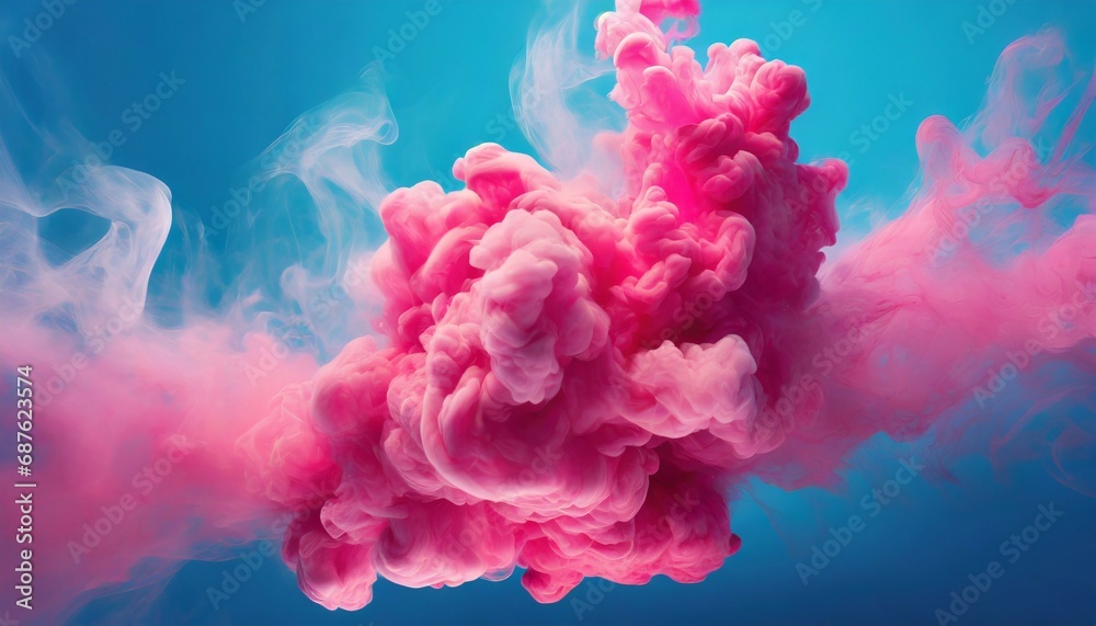 puffs of pink smoke in front of a blue background stock photo in the ...
