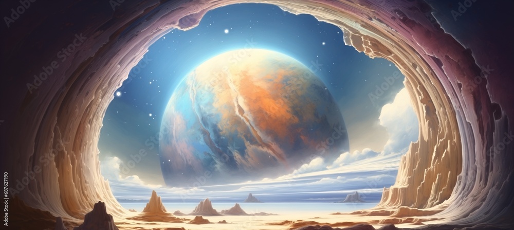 Outer space travel and exploration to a uninhabited new world - surreal ...