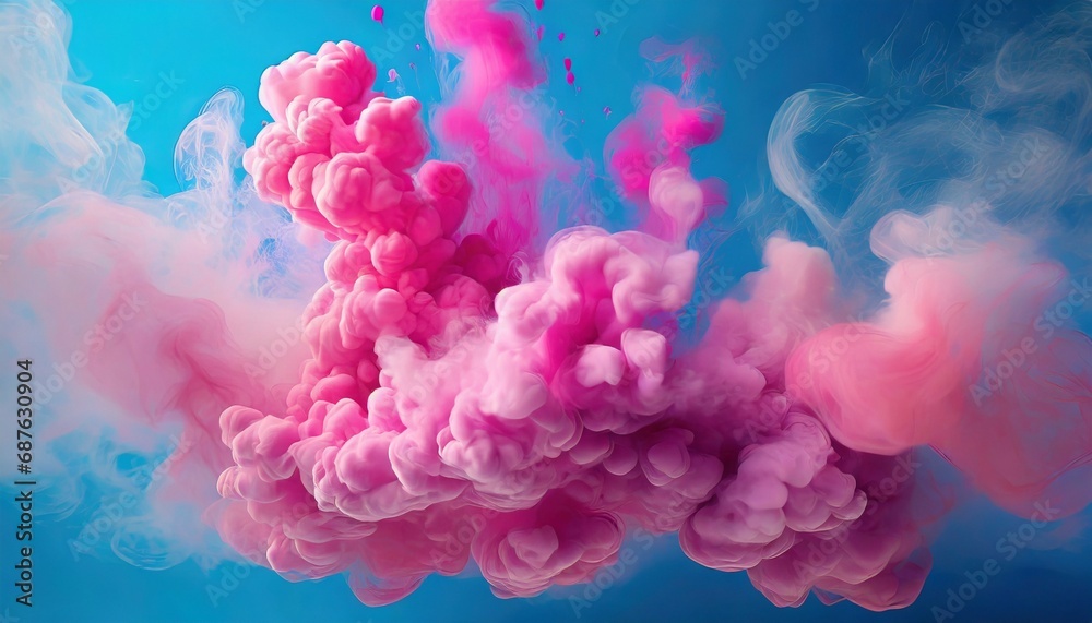 puffs of pink smoke in front of a blue background stock photo in the ...