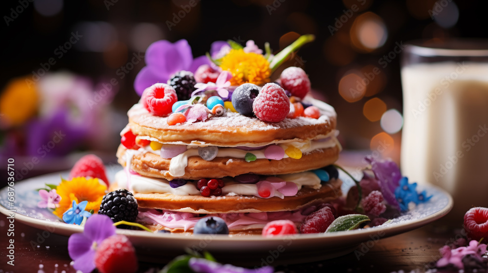 Tasty food photography of sweet Easter cake and colored eggs as ...