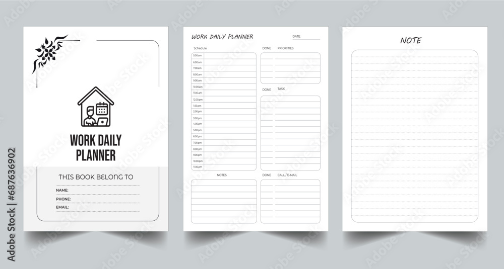 Editable Work Daily Hourly Planner Kdp Interior printable template ...