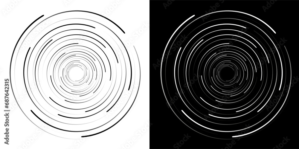 Speed lines in circle form, halftone effect, spiral round logo, design ...