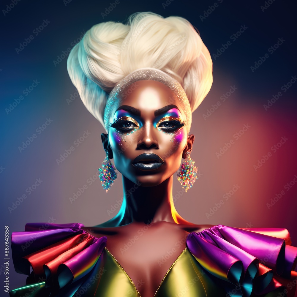 Black Drag Queen: Man dressed up as a woman on vibrantly coloured ...