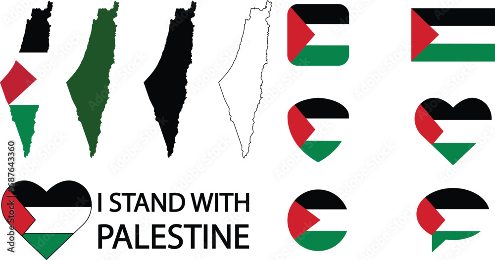 High detailed vector map with national flag palestine isolated on ...
