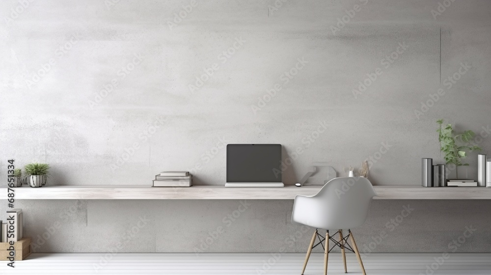 interior design for working area with Destop computer screen on white ...