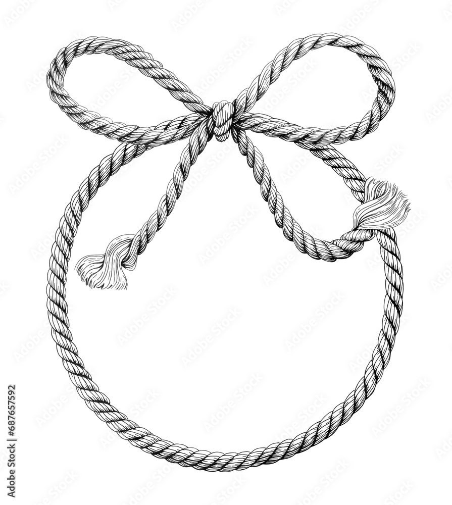 Rope round frame with bow knots. Round ropes, rounded borders ...