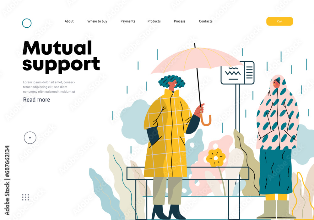 Mutual Support: Offer an umbrella to a stranger -modern flat vector ...