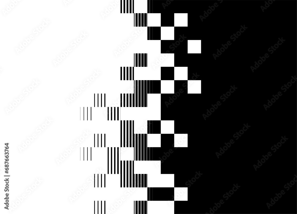 Smooth transition from black to white with abstract pixels. For your ...