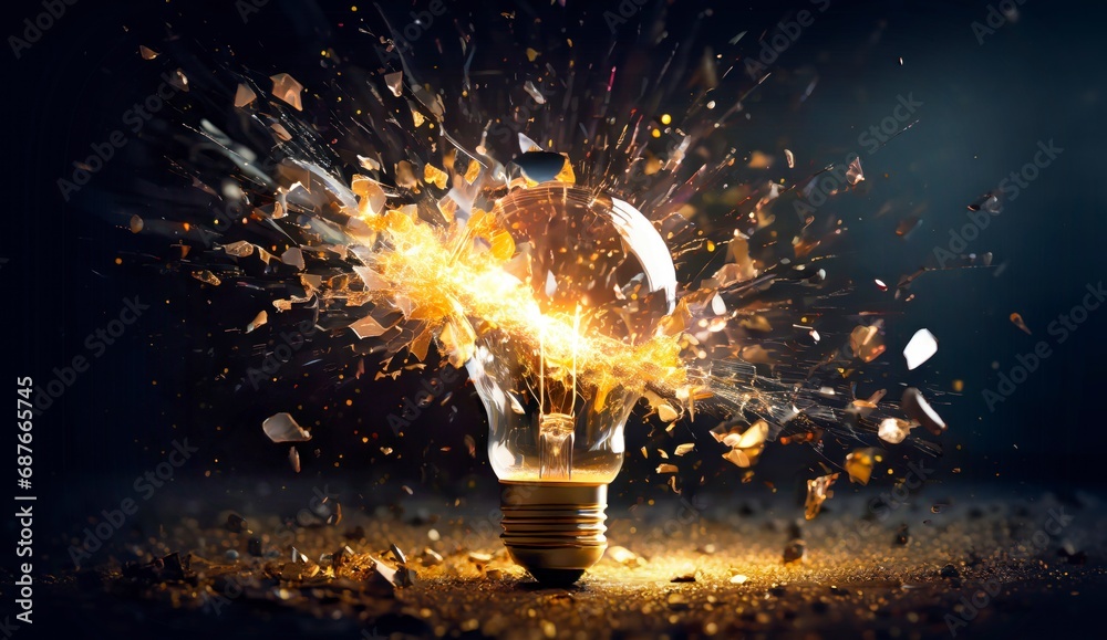 Fiery Light Bulb Shattering Into Small Particle of Glass - Creativity ...